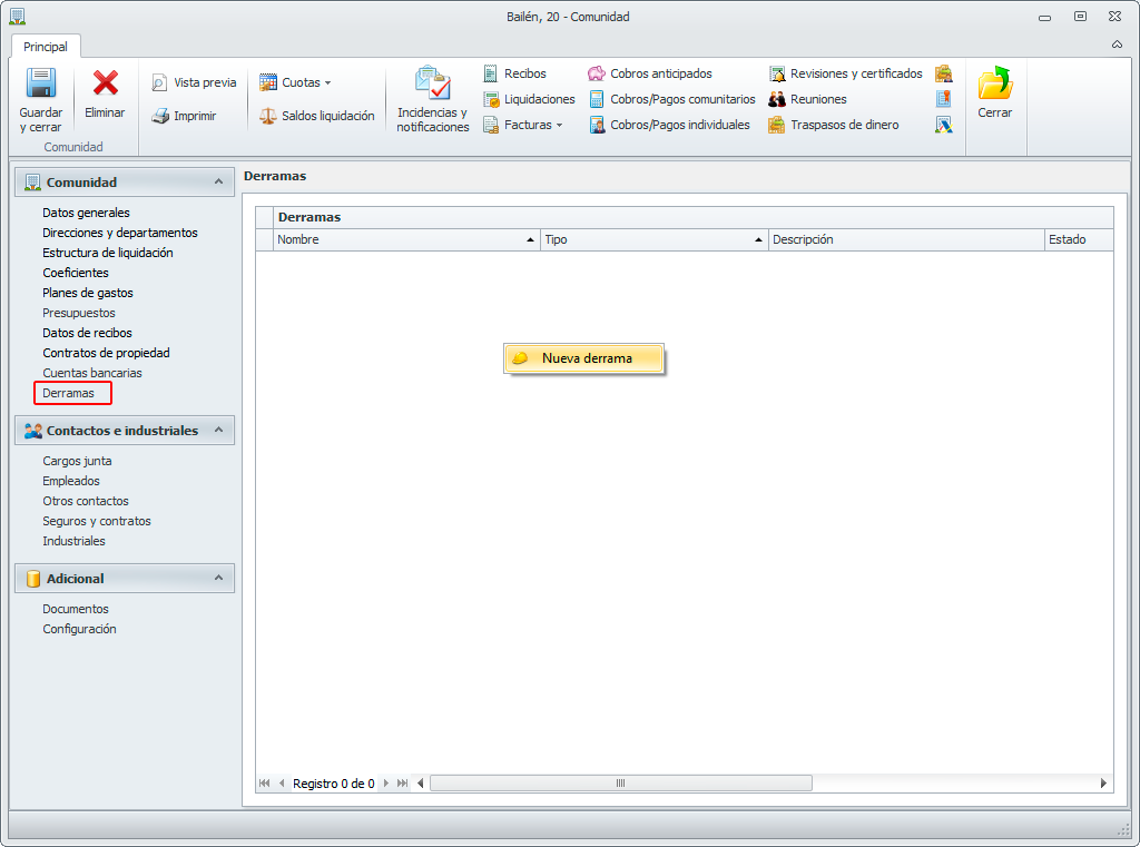 Creación de una derrama
