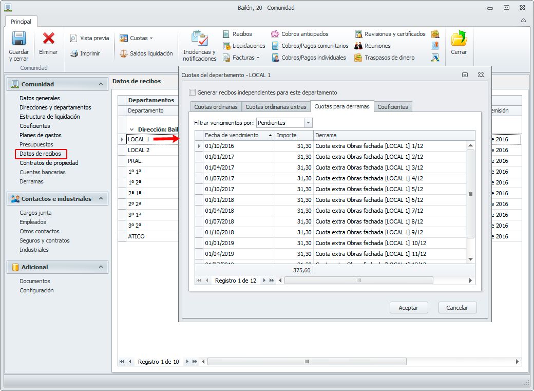 Creación de una derrama