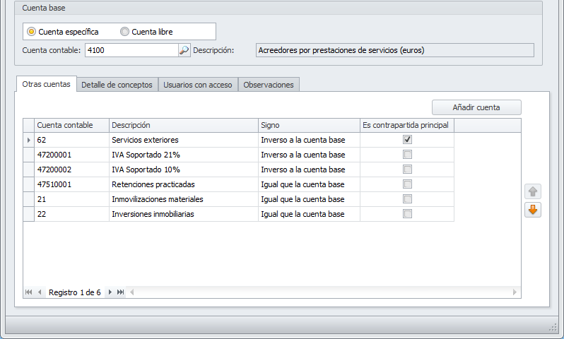 Ficha de asiento predefinido