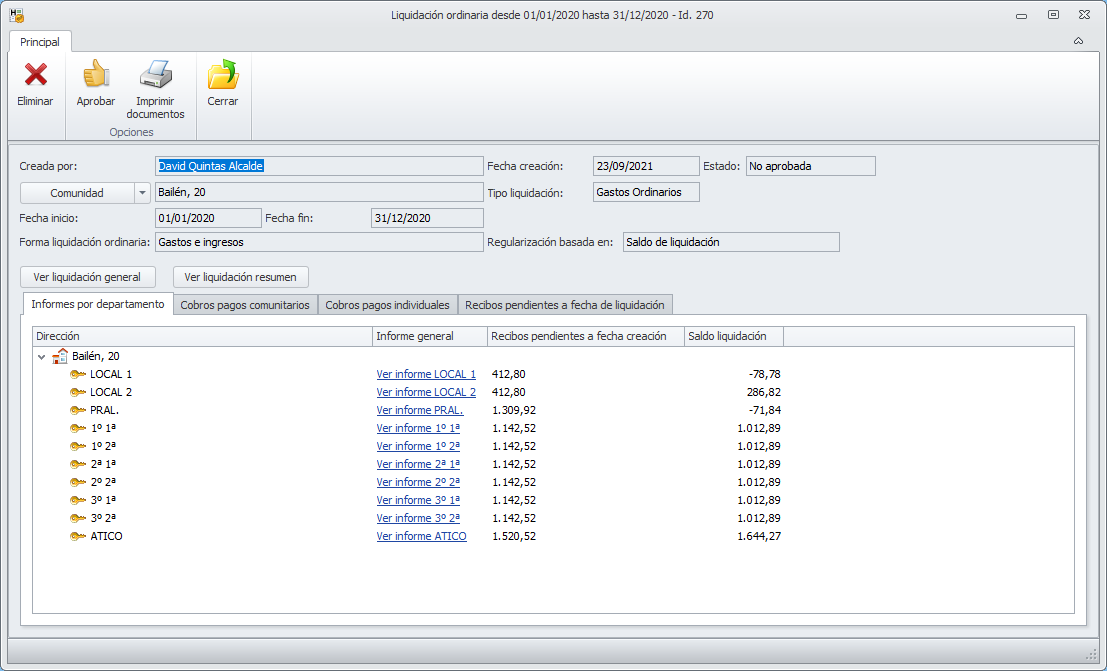 Emitir liquidación de gastos e ingresos